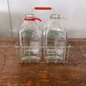 Vintage Metal Wire Milk Bottle Carrier With 4 Milk Bottles Jugs - Etsy