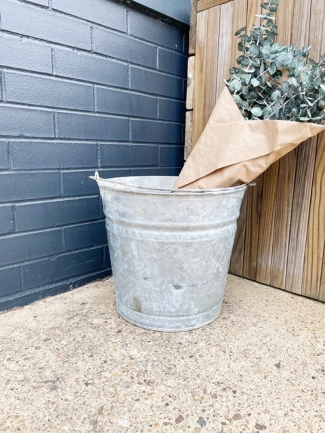 Vintage Farm Bucket Galvanized Metal Farm Pail Industrial Farmhouse ...