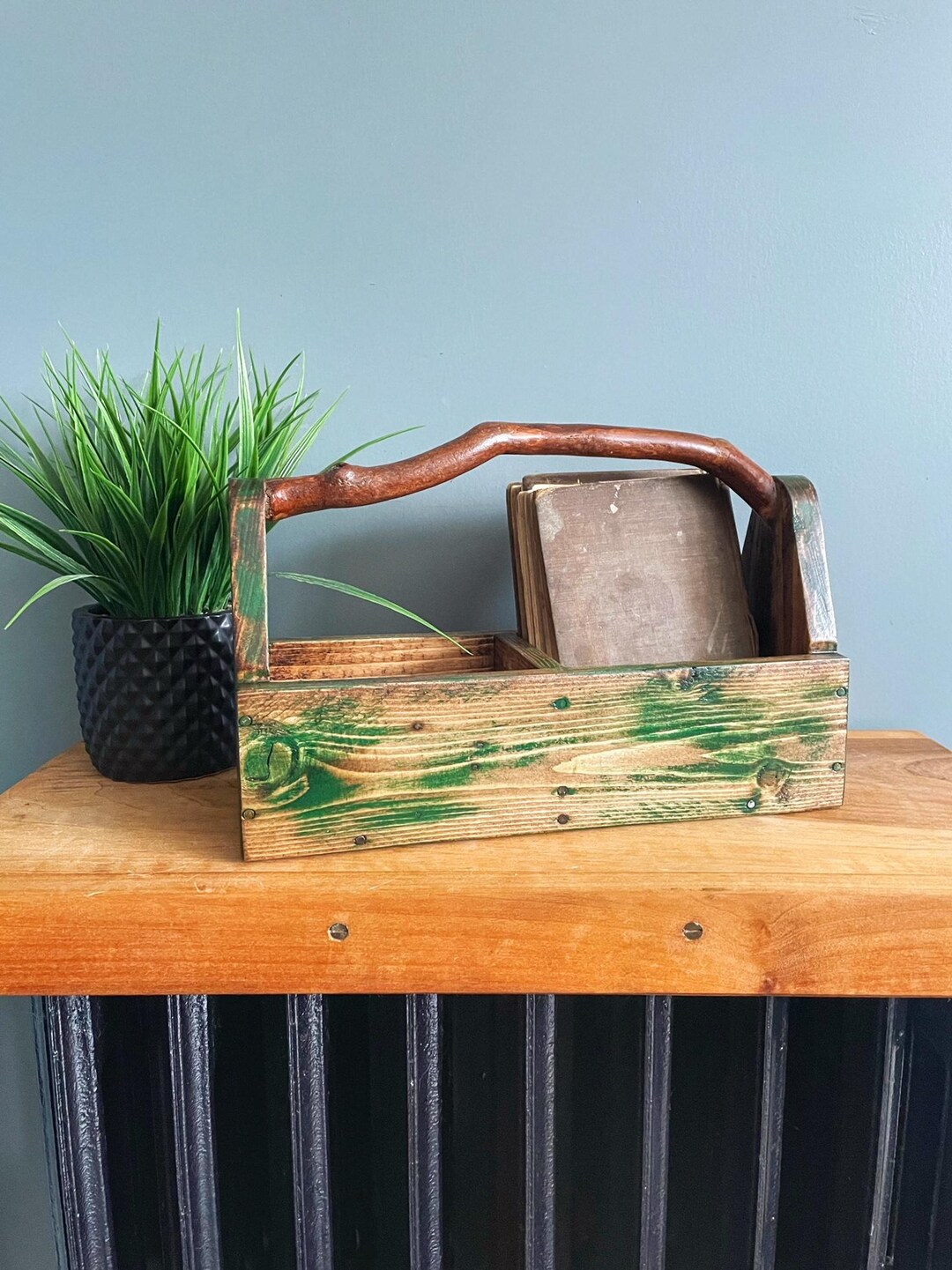 Green Wooden Tool Box Reclaimed Wood Sectioned Tool Caddy - Etsy