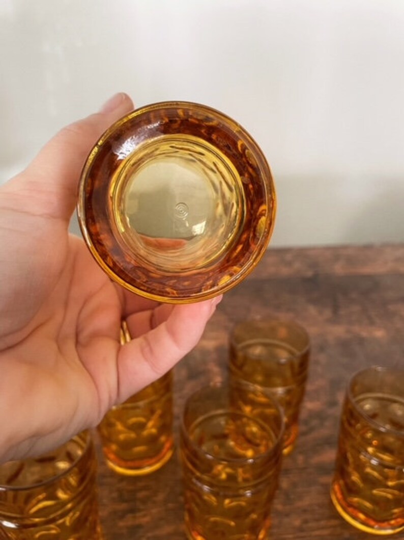 Vintage Amber Glass Tumblers Set of 6 Thumbprint Juice Glasses - Etsy