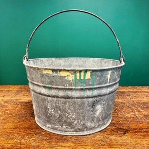 Large Vintage Metal Farm Bucket Work Pail Metal Planter - Etsy