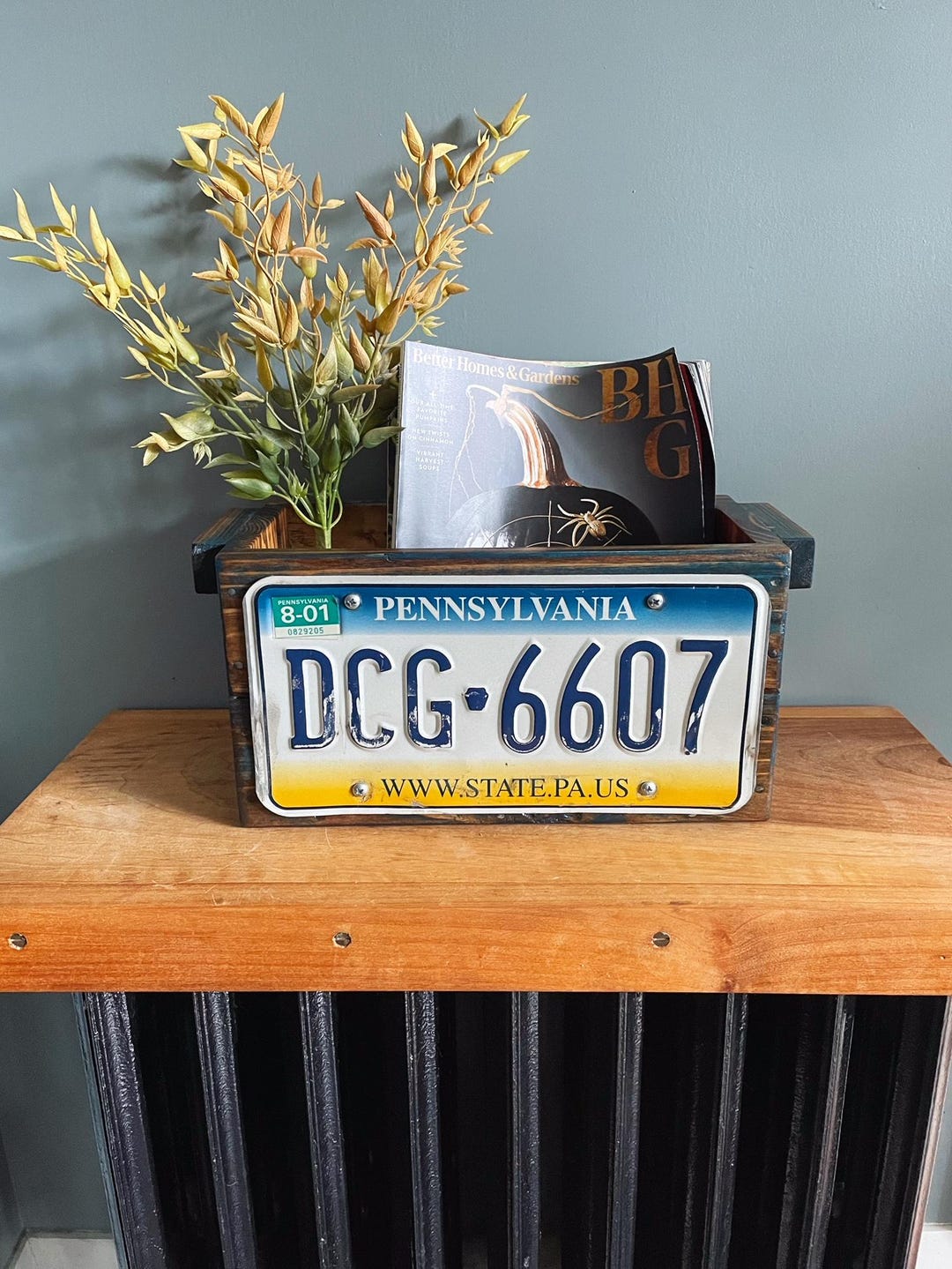 Handmade Wood Box for License Plate Display Magazine Storage Office ...