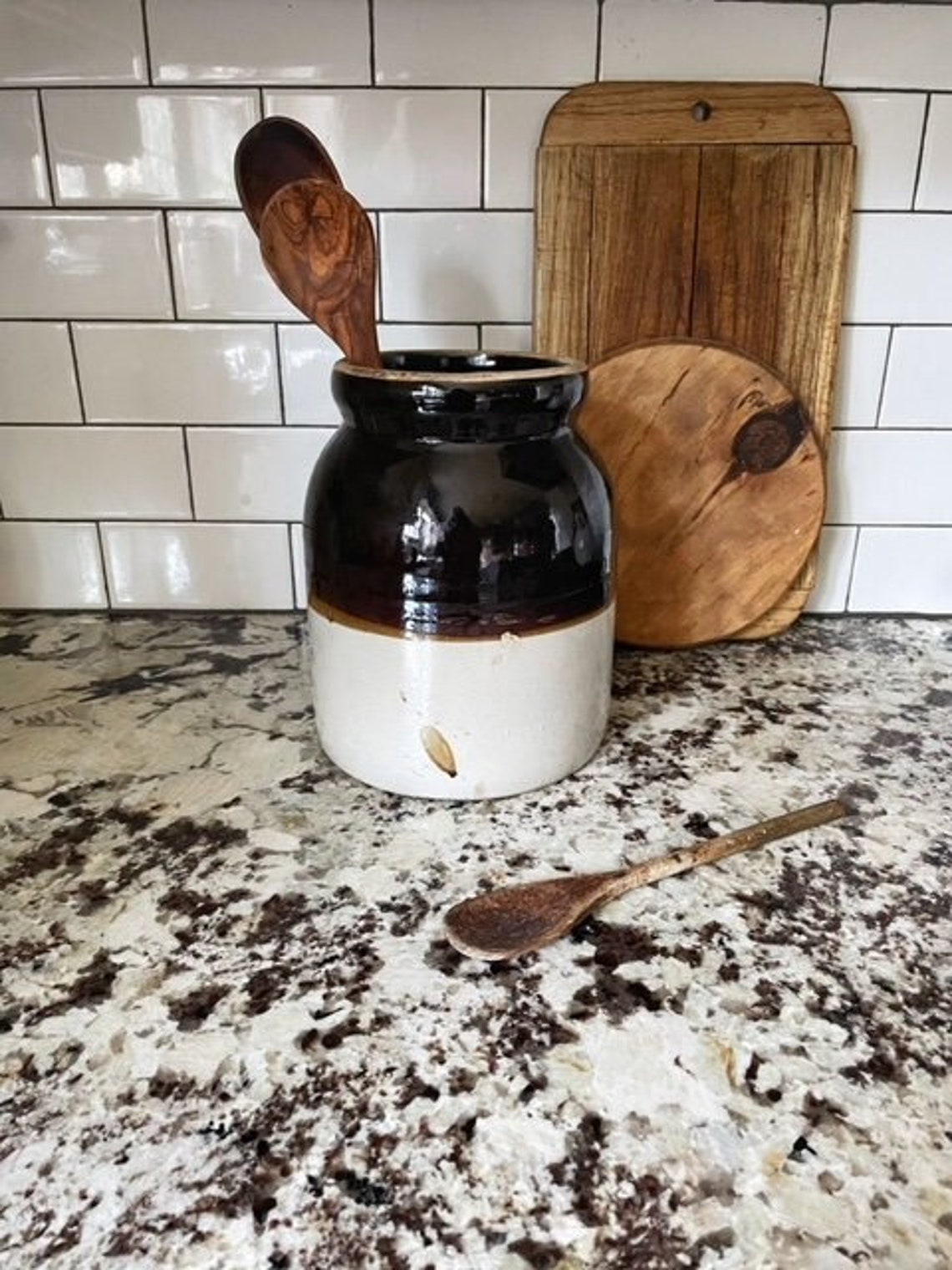 Primitive Two Toned Stoneware Farmhouse Crock - Etsy
