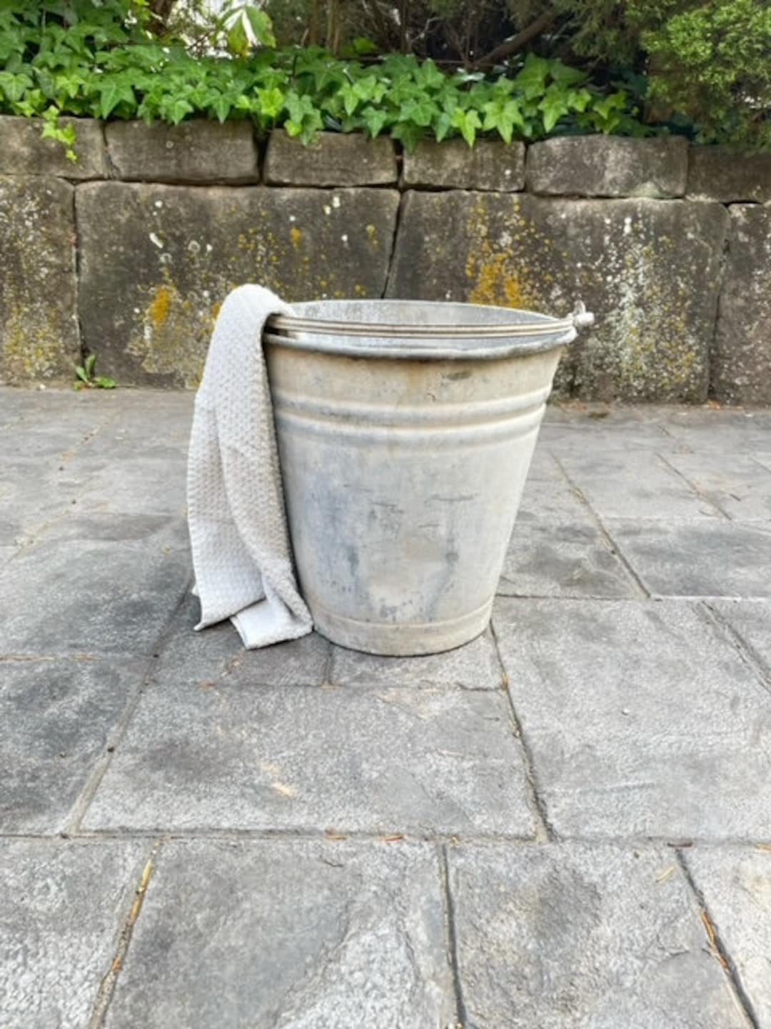 Vintage Metal Farm Bucket Galvanized Garden Pail Industrial Farmhouse ...