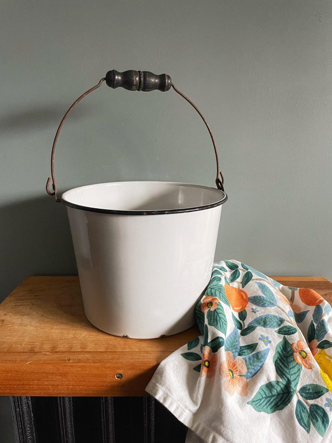 Vintage Black and White Enamelware Bucket Farm Pail - Etsy