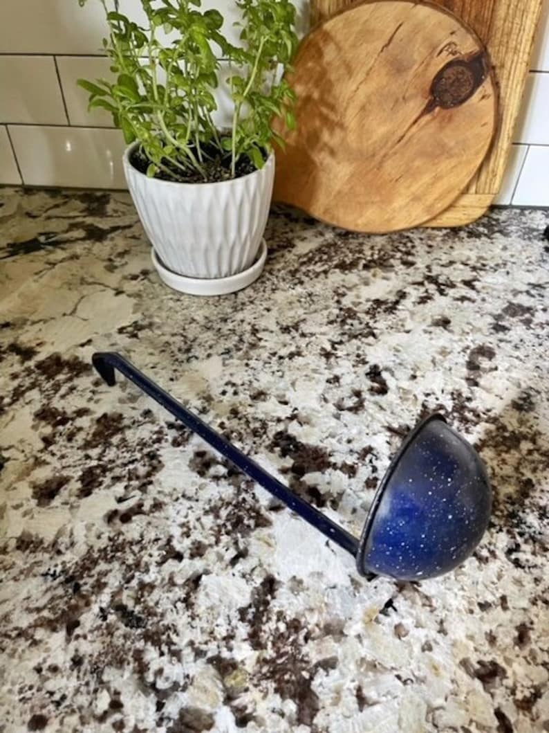 Vintage Cobalt Blue Enamelware Soup Ladle Scoop - Etsy