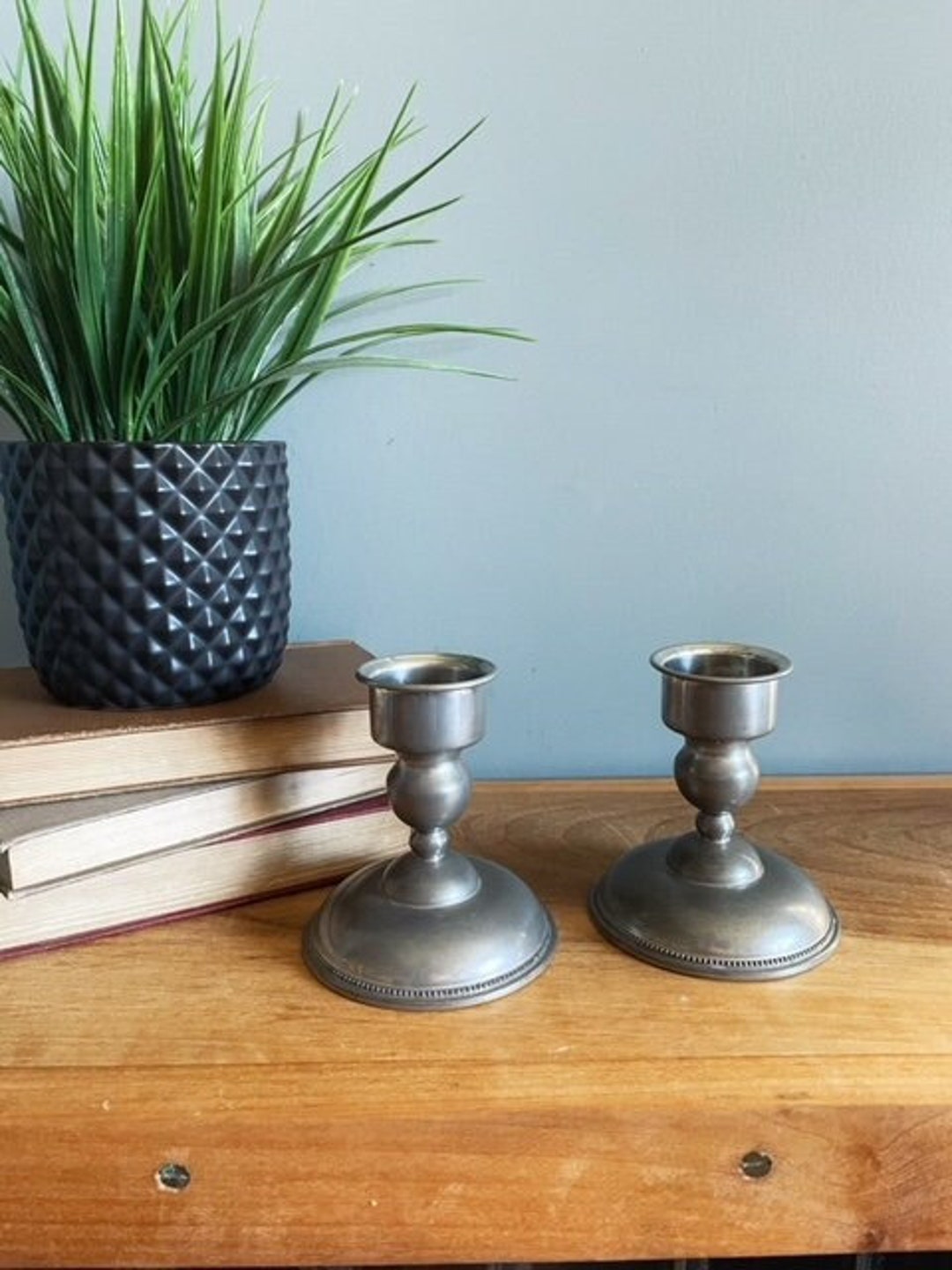 Vintage Pewter Candle Holders Pair Candlesticks Bridal Shower Gift Idea ...