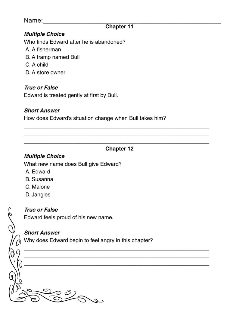 The Miraculous Journey of Edward Tulane Book Study | Chapter Questions ...