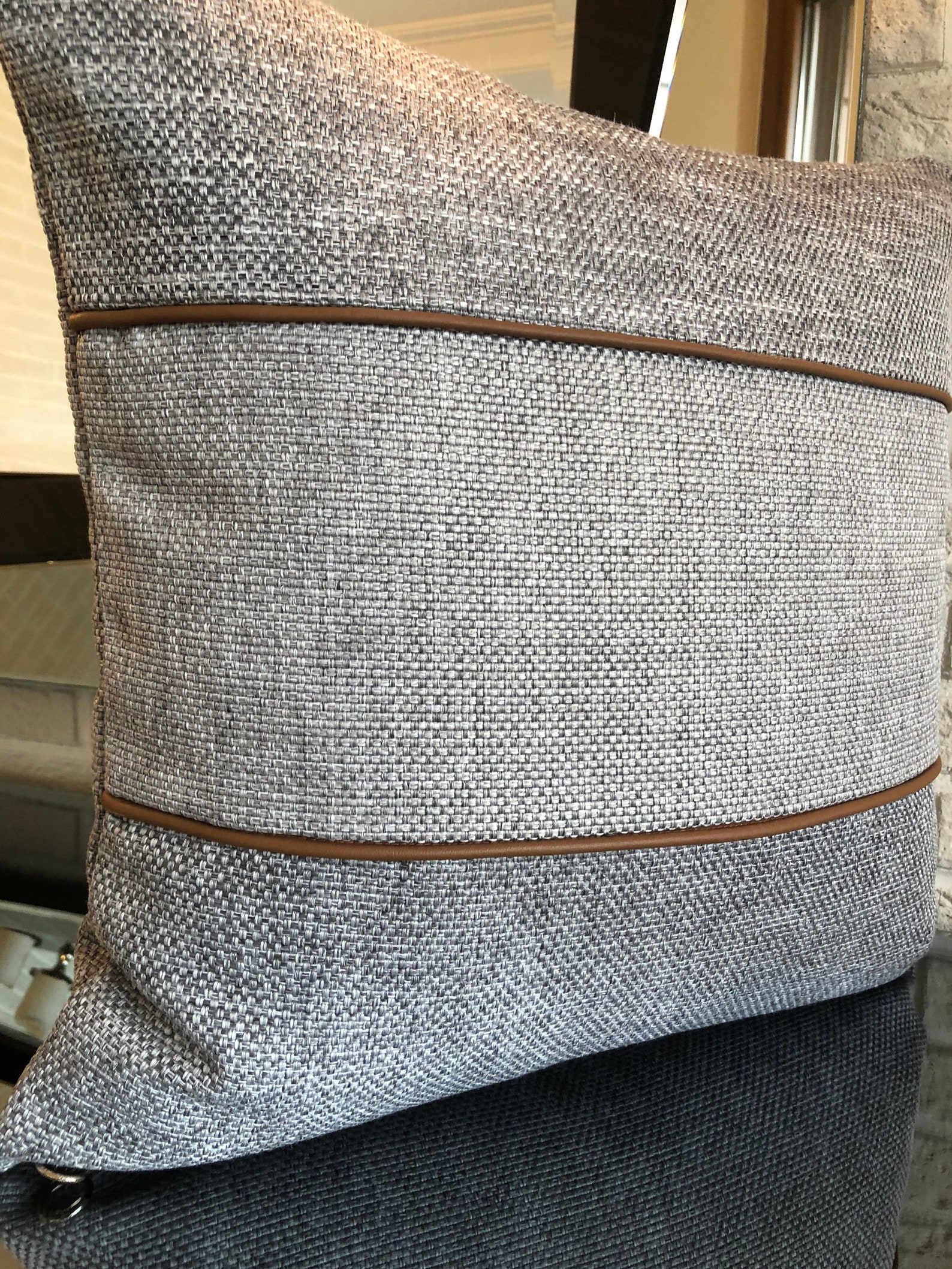 Gray and Brown Faux Leather Striped Decorative Pillow - Etsy