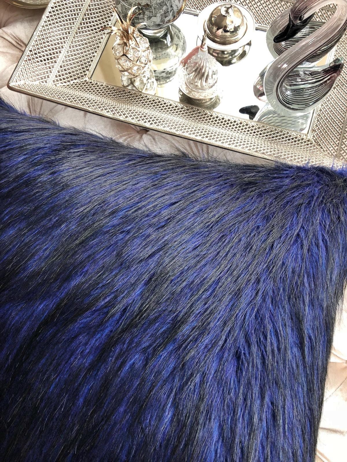 Navy Blue faux fur decorative pillow coverHome | Etsy