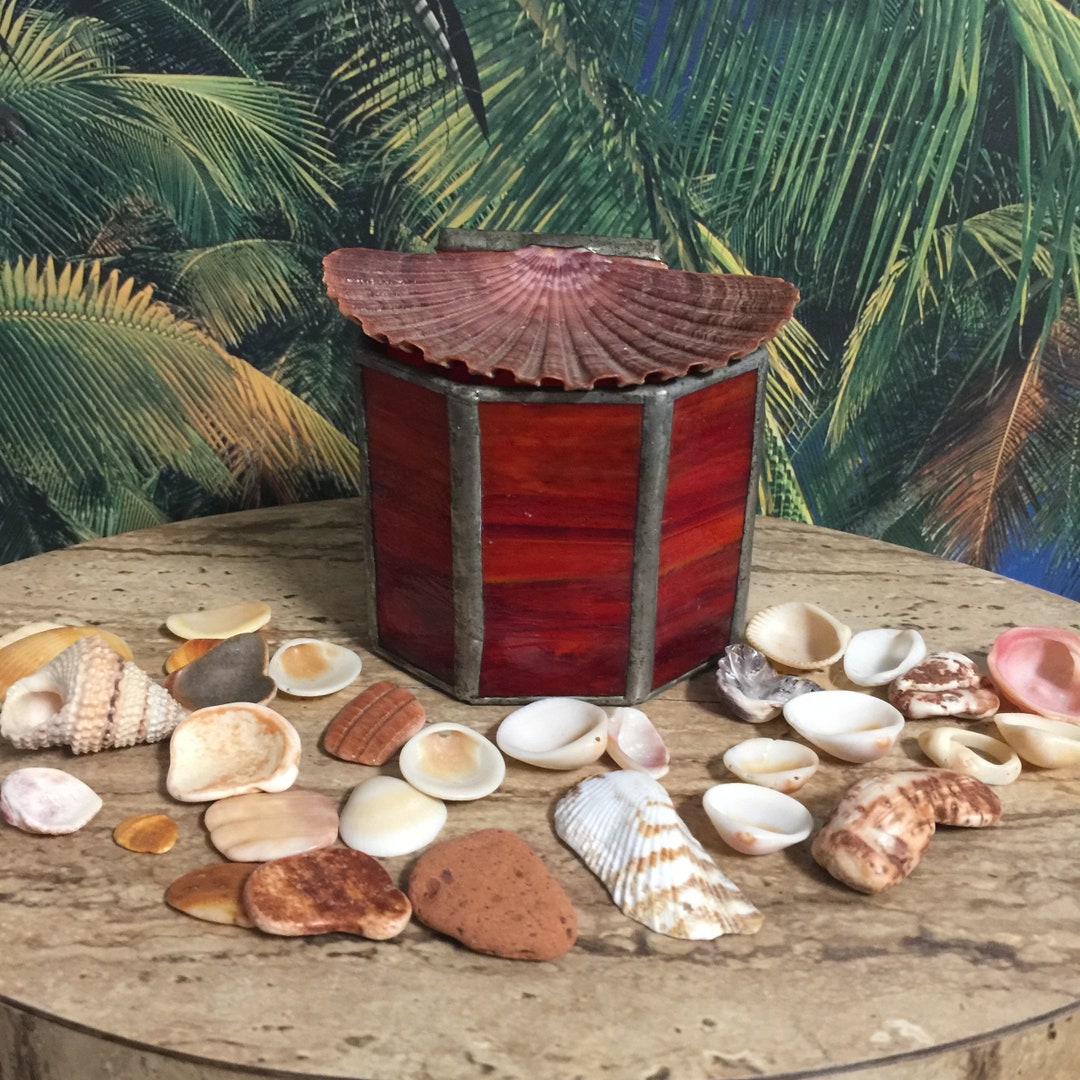 Vintage Stained Glass Sea Shell Trinket Box - Etsy