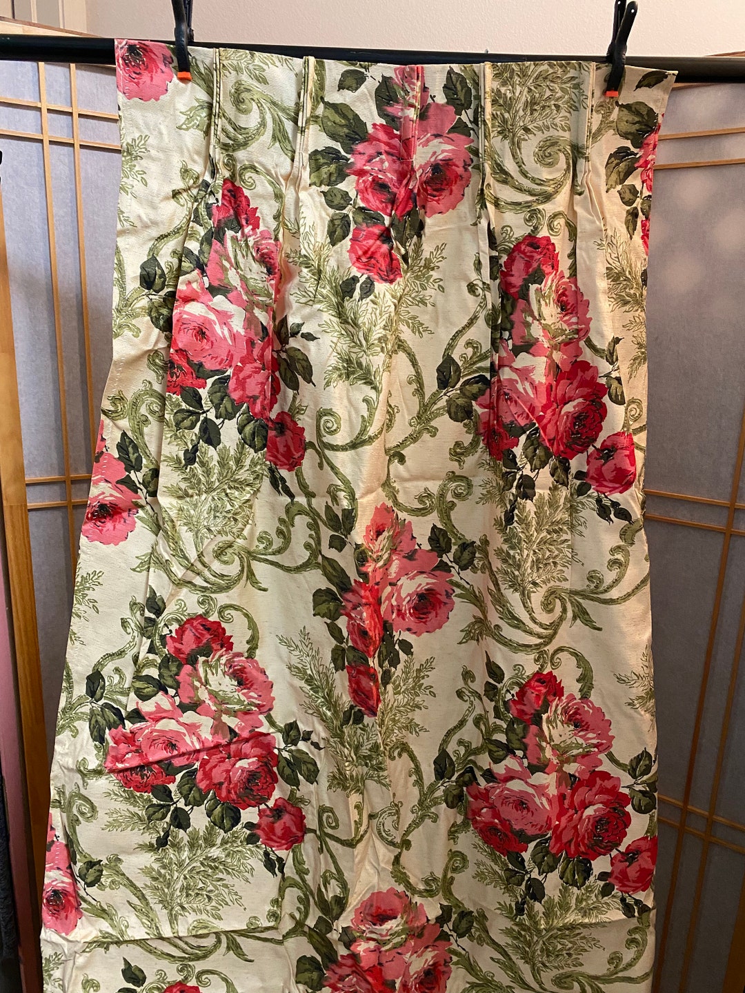 Antique 1950s 2) Panel Rose Floral Drapes - Etsy