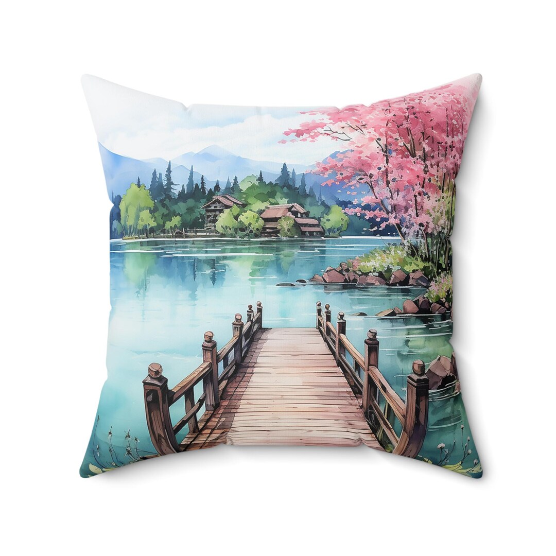 Lakefront Water Lake Pier Dock Square Pillow - Indoor Pillow - Living ...