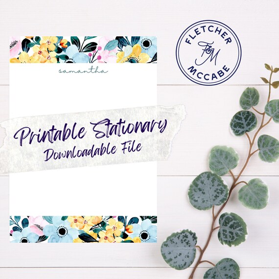 Floral Printable Stationary With Name or Saying Downloadable - Etsy