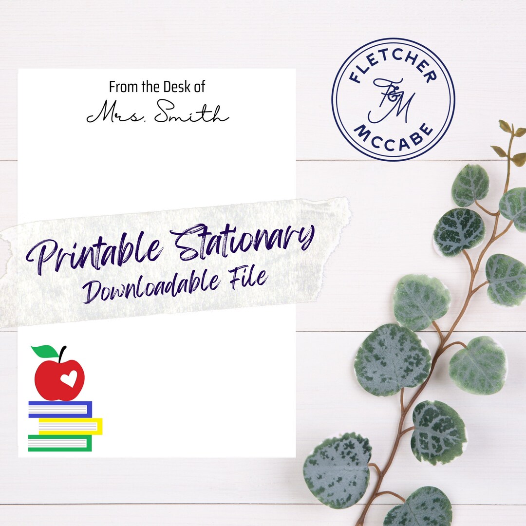 From the Desk of Teacher/teacher Gift Printable Stationary With Name ...