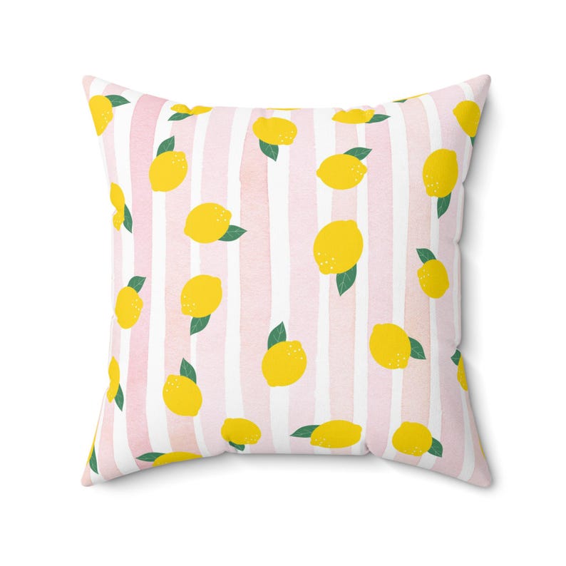 Pink Lemonade Pink and Yellow Lemon Pattern Square Pillow - Indoor ...
