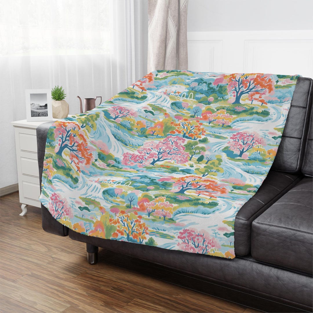 Preppy Colonial House Trees River Virginian Minky Blanket, Cozy Bedroom ...