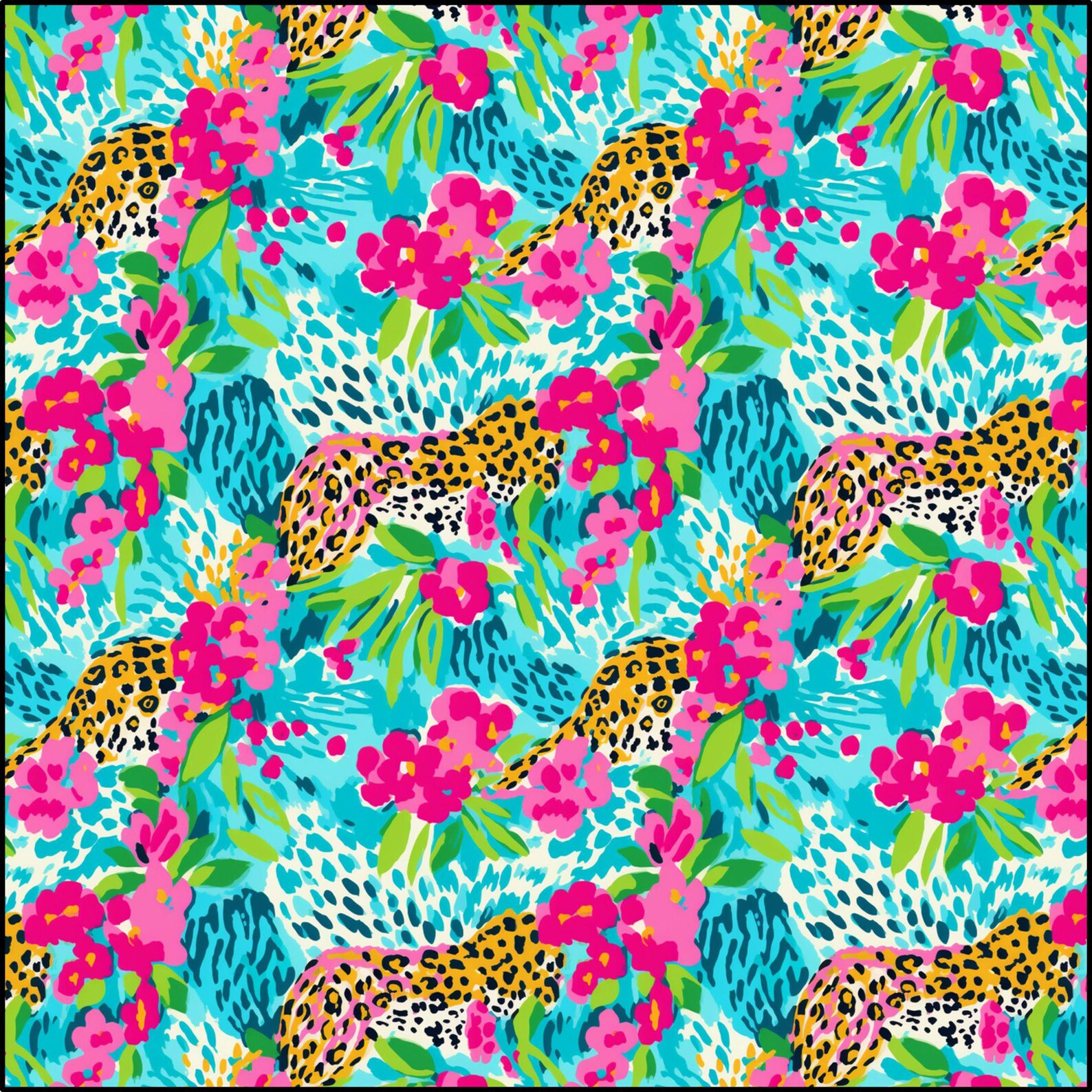 Preppy Coral - Floral - Leopard Print - Colorful Fabric by the Yard ...