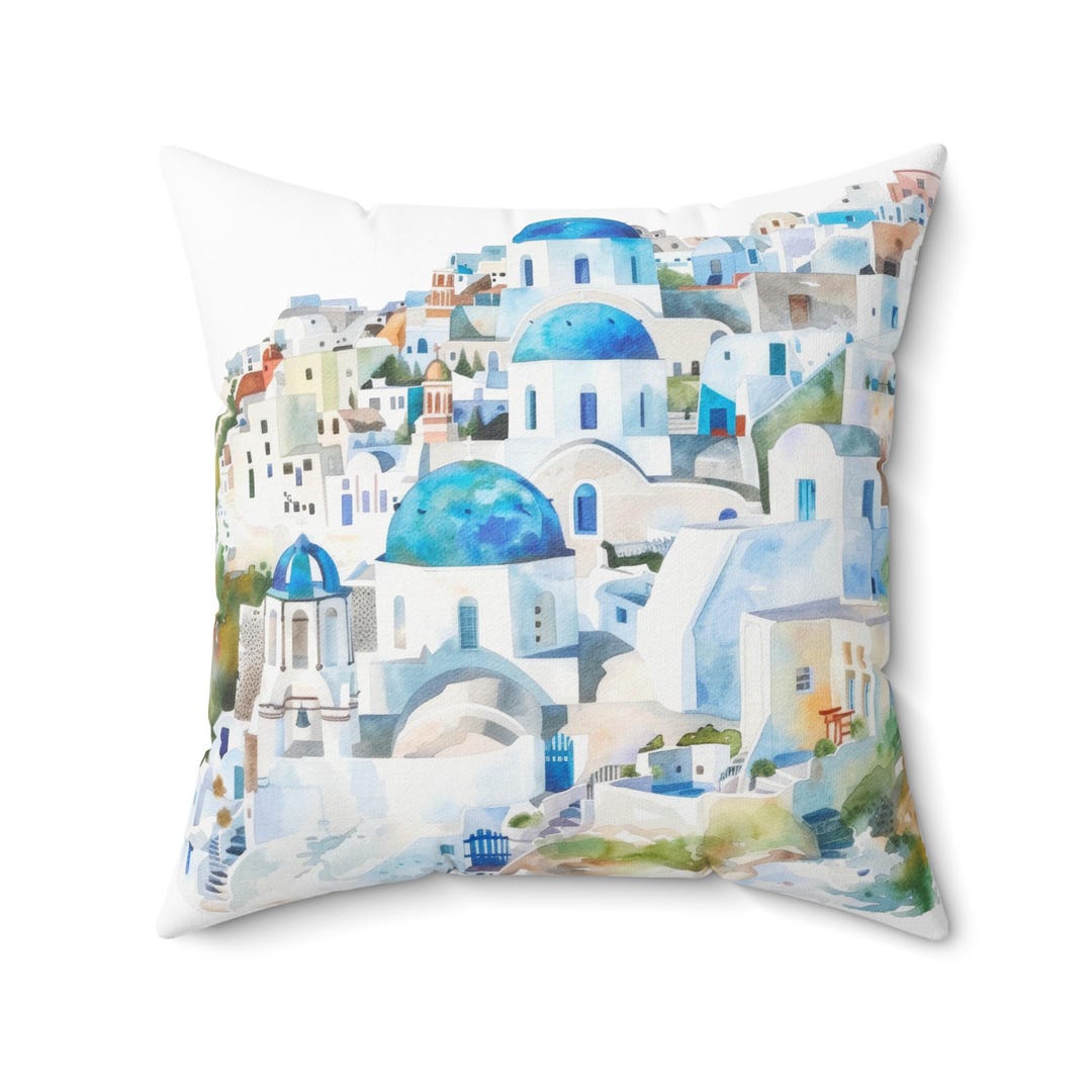 Mediterranean Greek Santorini Inspired Square Pillow - Indoor Pillow ...