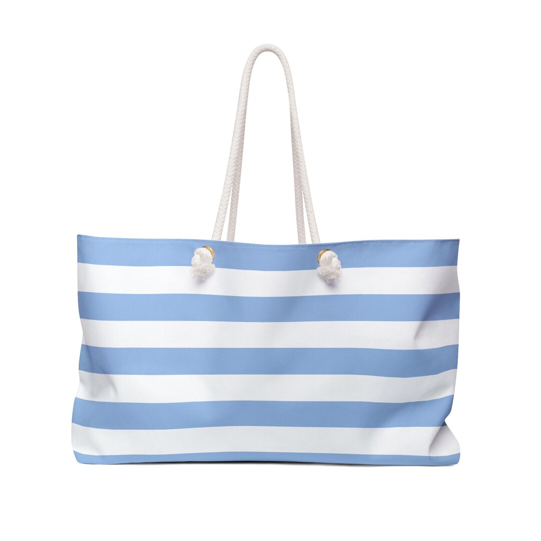 Light Blue Striped Weekender Bag - Travel Bag - Vacation Bag - Work Bag ...