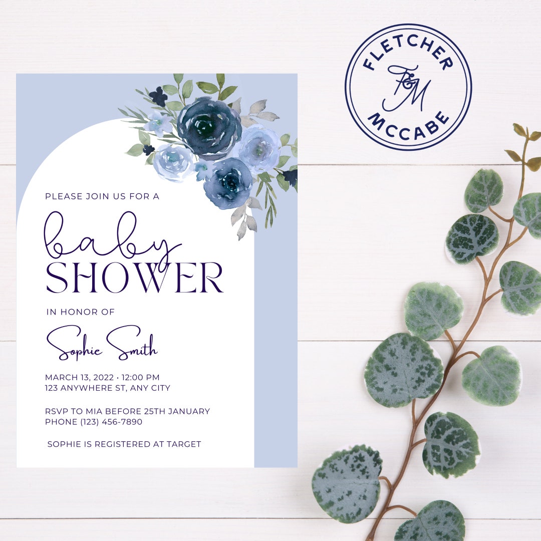 Custom Baby Shower Invitation - Blue - Download ONLY - INSTANT DOWNLOAD ...