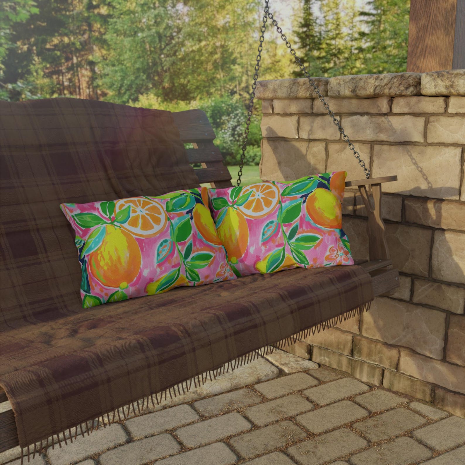 Preppy Pink Lemonade Orange Lemon Grapefruit Pattern Outdoor Pillow ...