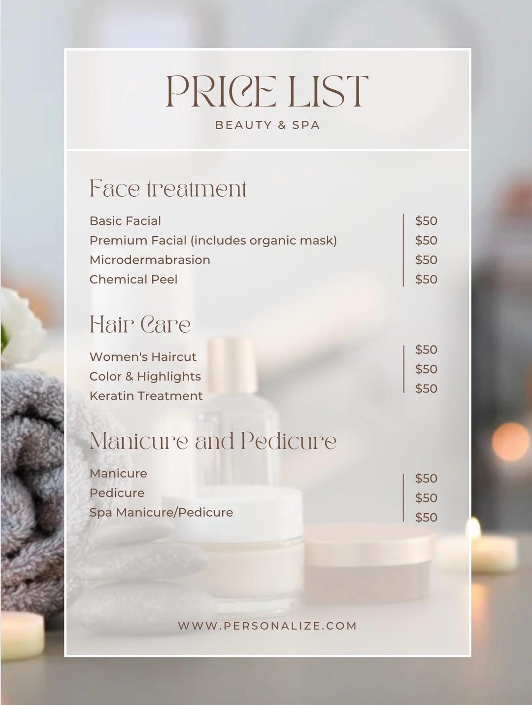 Spa Price List - Etsy