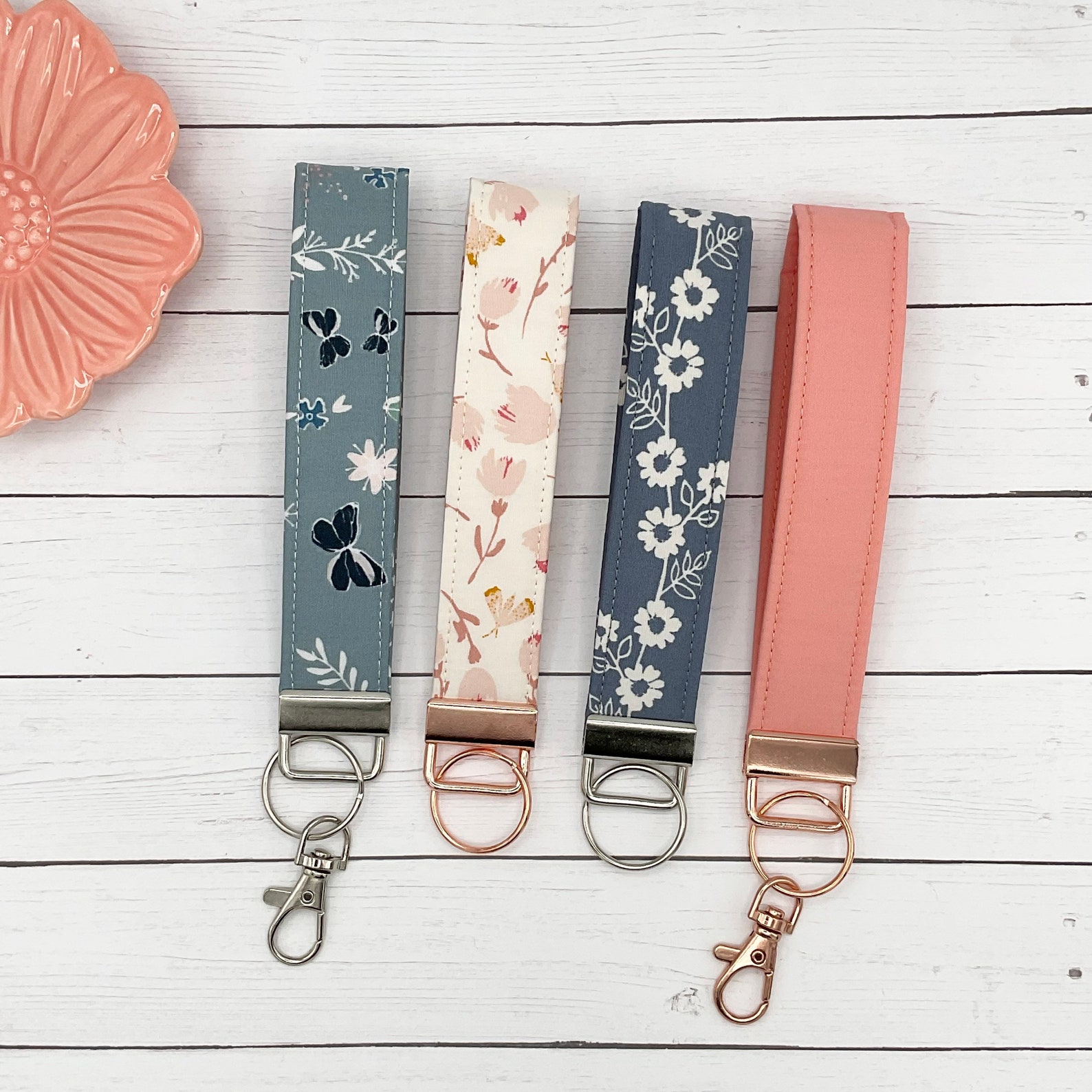 Butterfly Floral Keychain Wristlet Keychain Strap Wrist - Etsy
