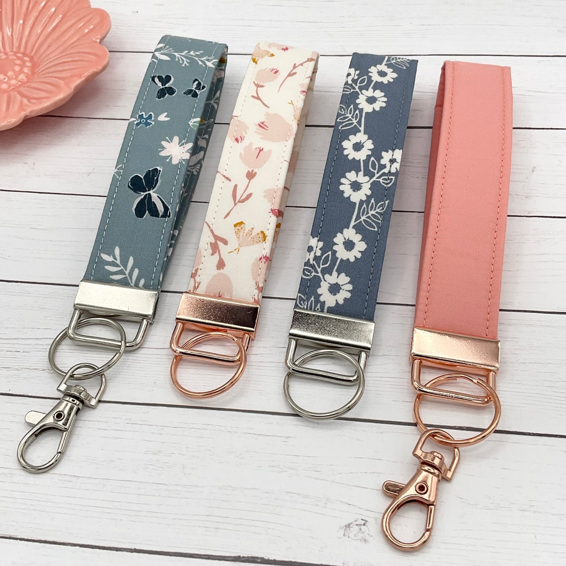 Butterfly Floral Keychain Wristlet Keychain Strap Wrist - Etsy