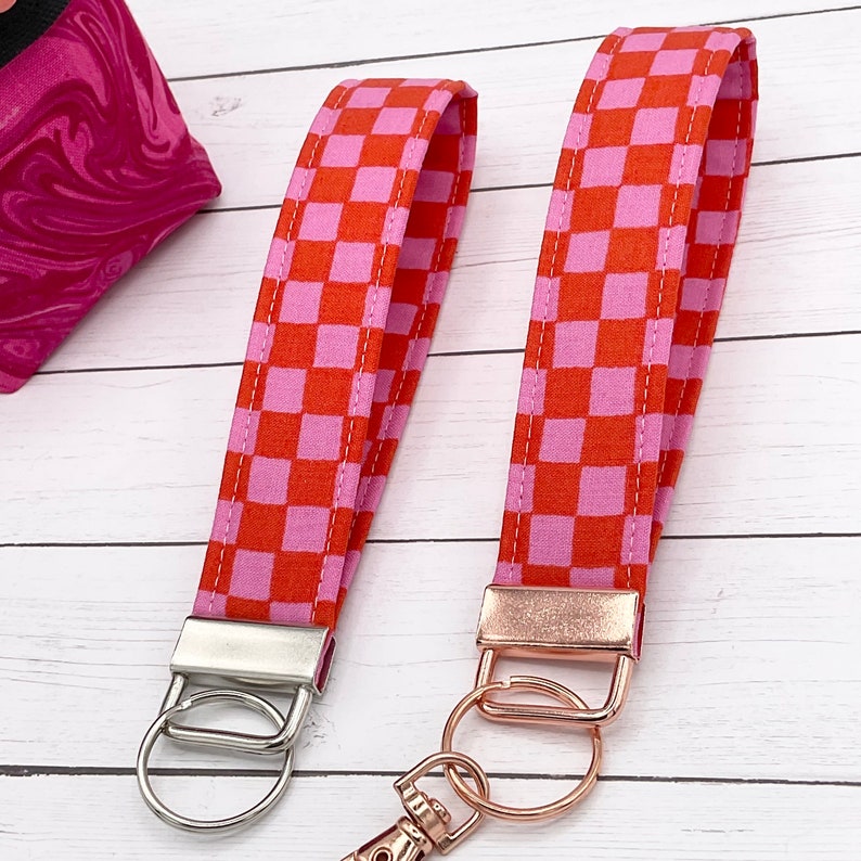 Pink Checkered Keychain Wristlet Keychain Strap Wrist - Etsy