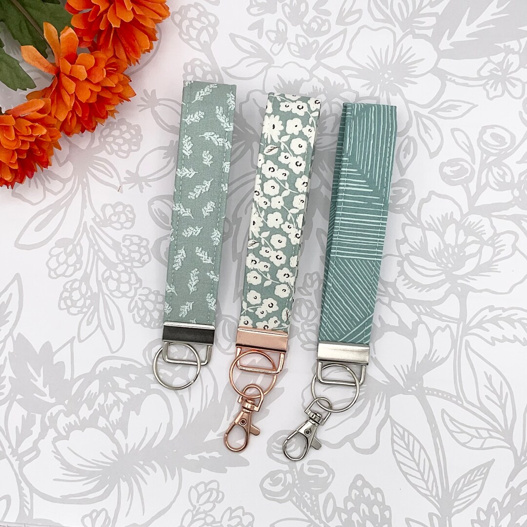 Sage Green Keychain Wristlet, Wristlet Strap, Wrist Lanyard, Fabric ...