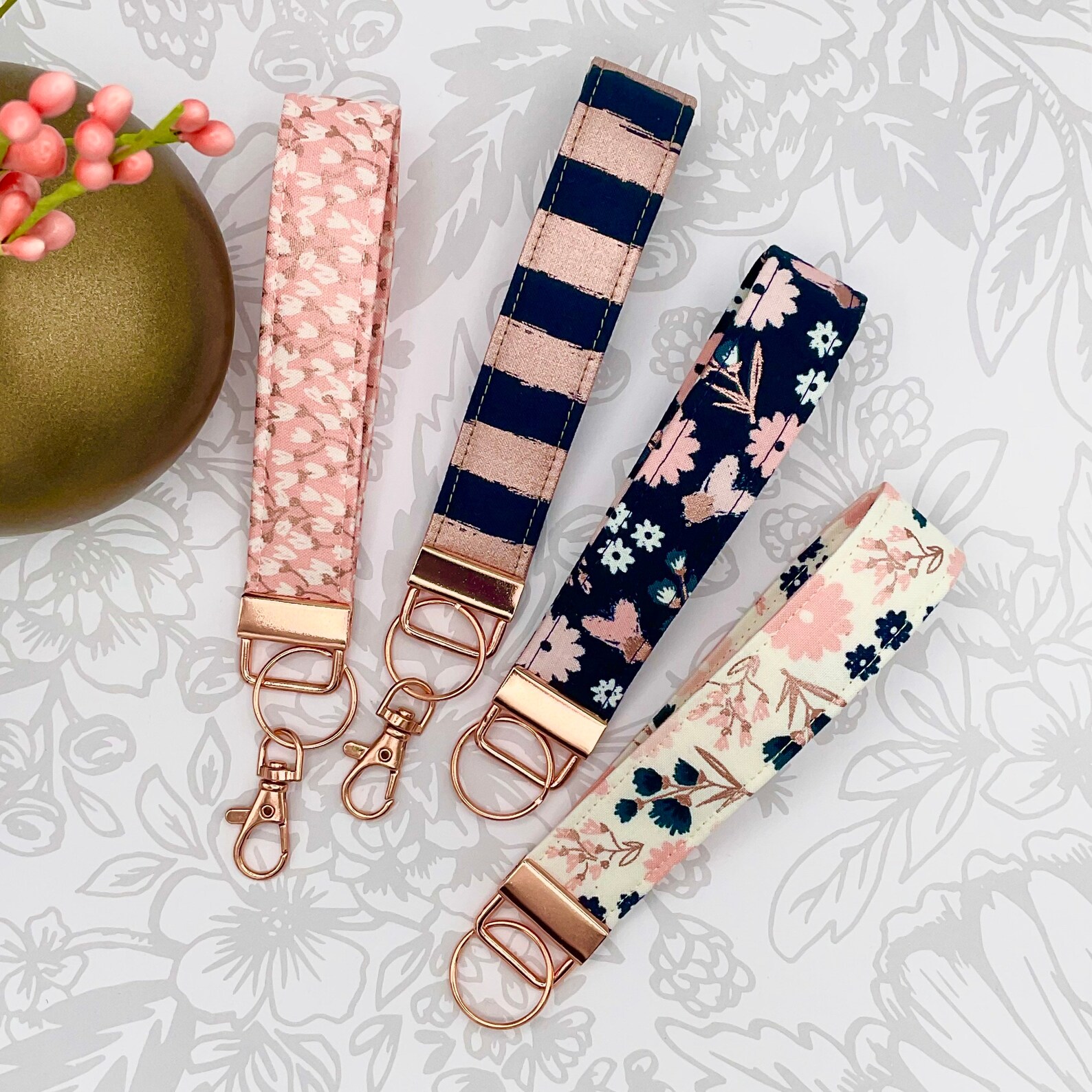 Rose Gold Keychain Wristlet Keychain Strap Wrist Lanyard - Etsy