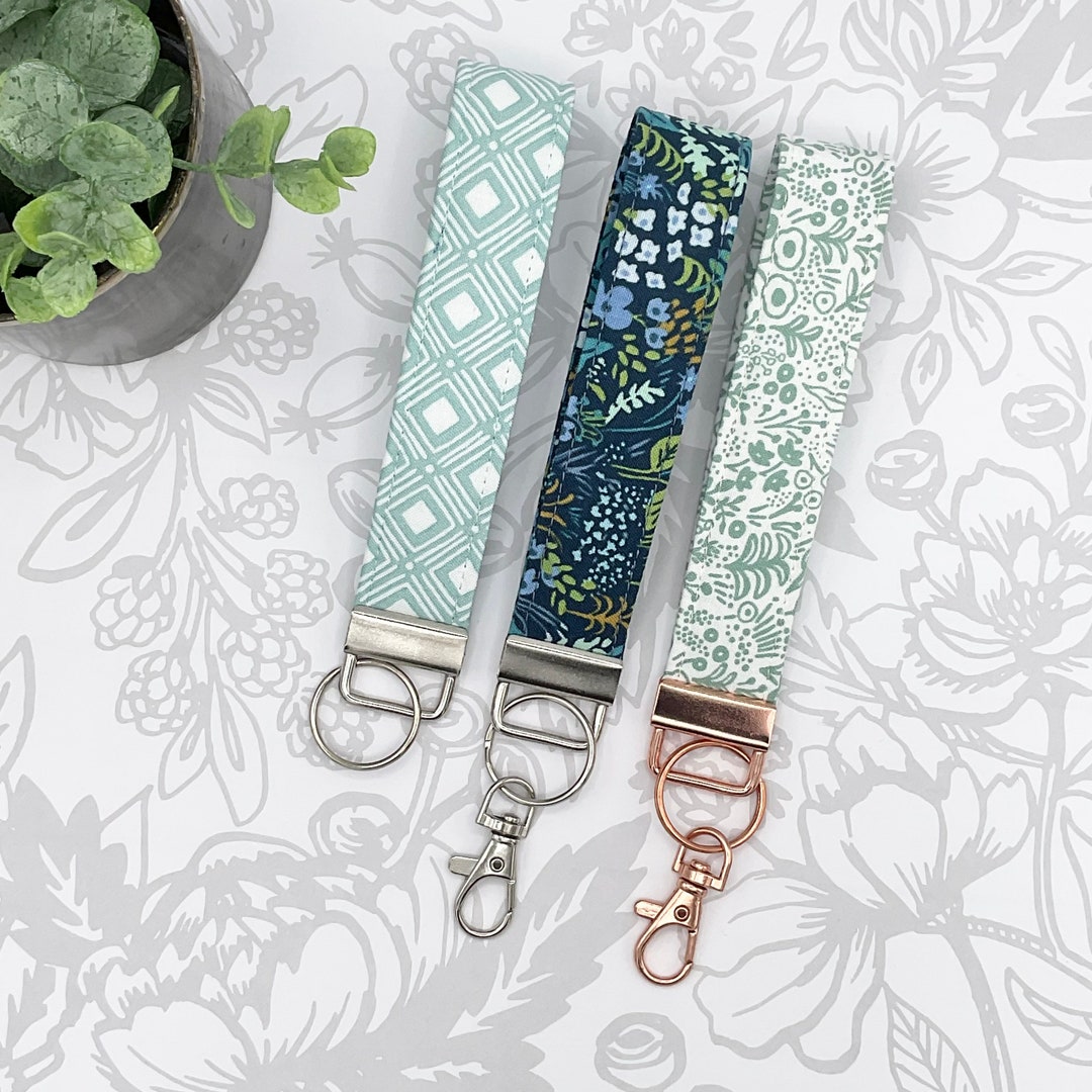 Blue Green Fabric Keychain Wristlet, Keychain Strap, Wrist Lanyard ...