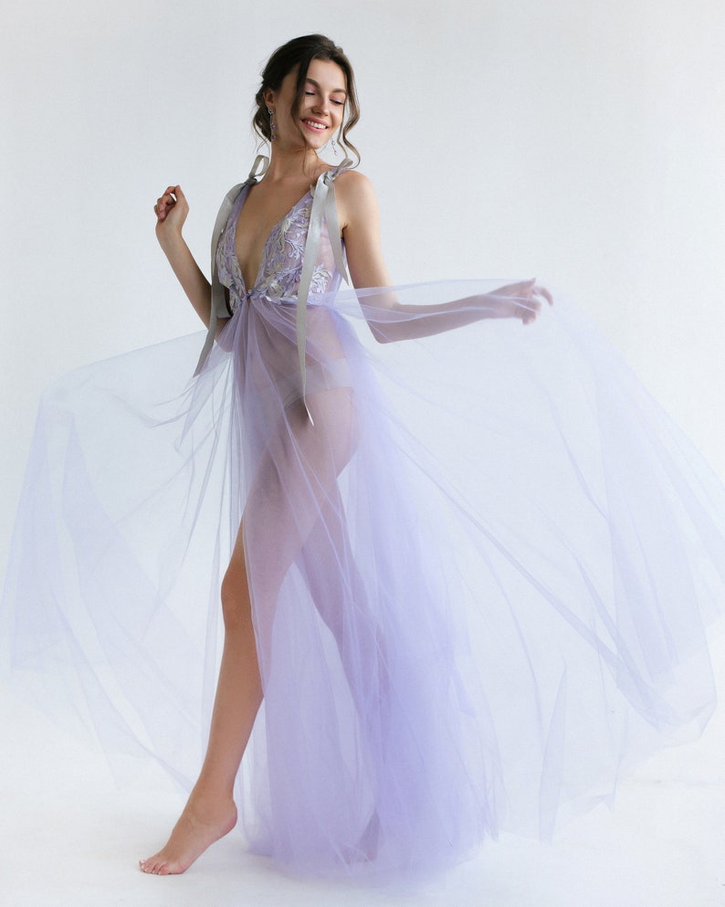 Bridal Boudoir Dress For Photo Shoot Lavender Tulle Gown For Etsy