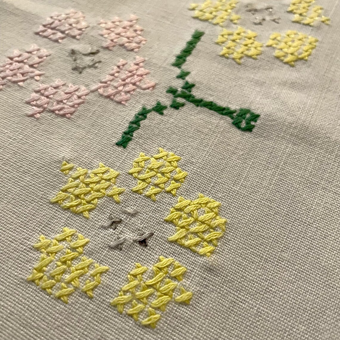 Vintage Rectangular Handmade White Floral Cross Stitch Linen Craft - Etsy