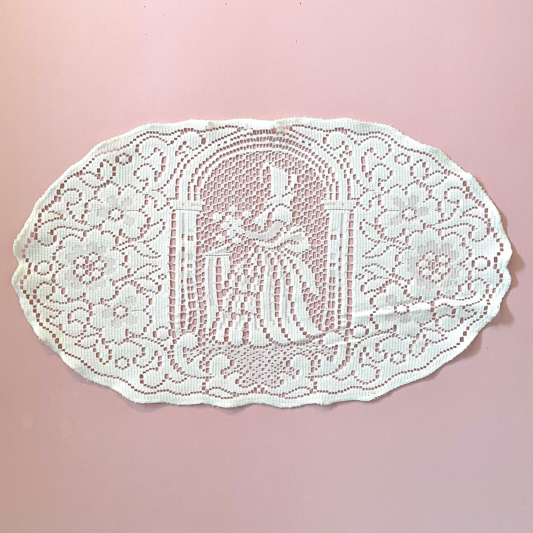 Vintage Crinoline Lady Cutwork Lace Secret Garden Oval Doily Antique ...