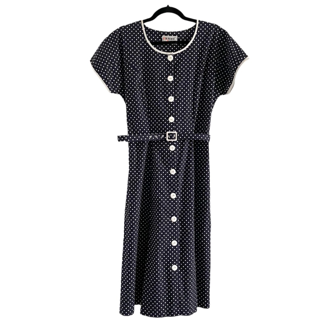 Vintage Richard Stump Navy Blue Polka Dot Button up Dress - Etsy