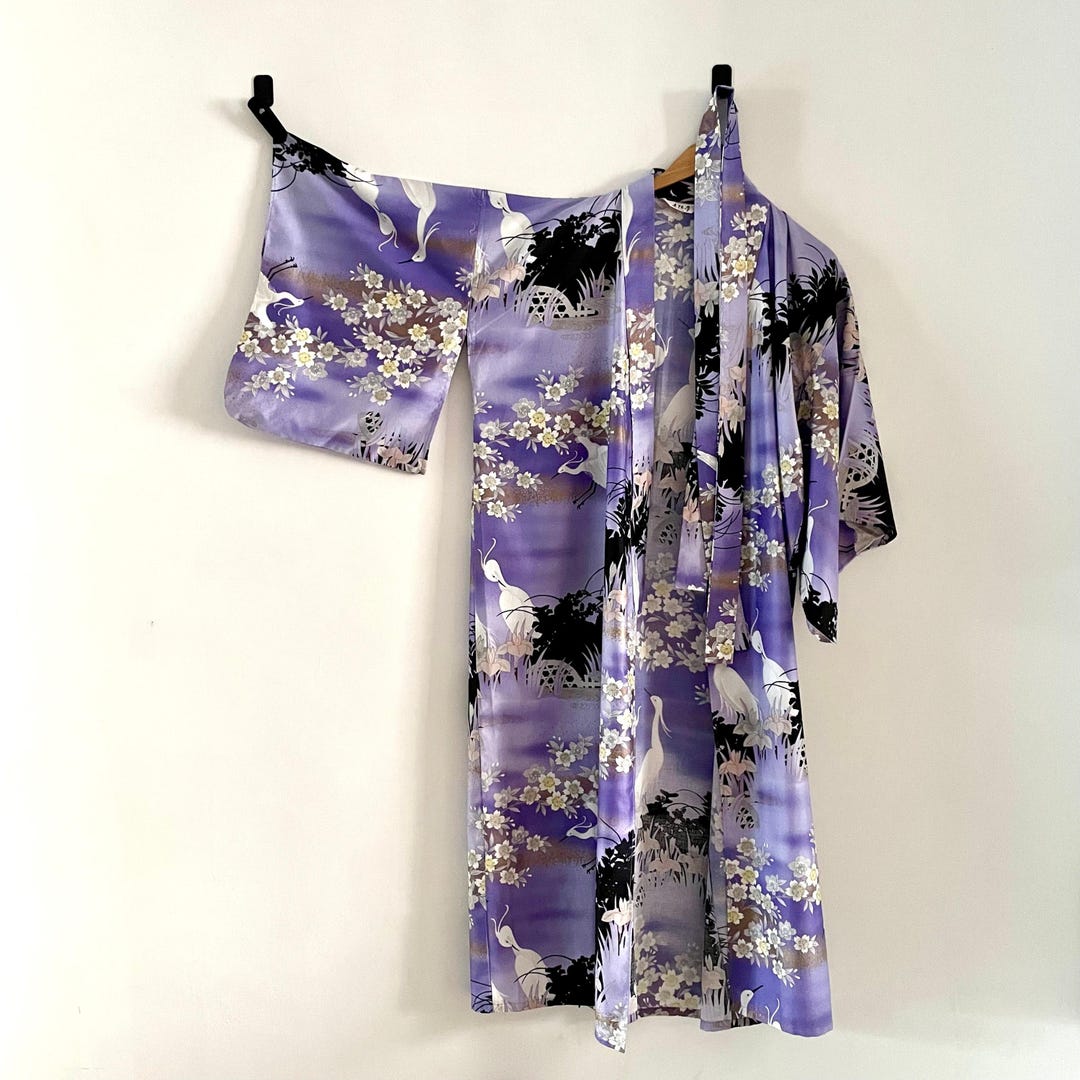 Vintage Purple Lilac Kimono With Stork Cherry Blossom Design - Etsy