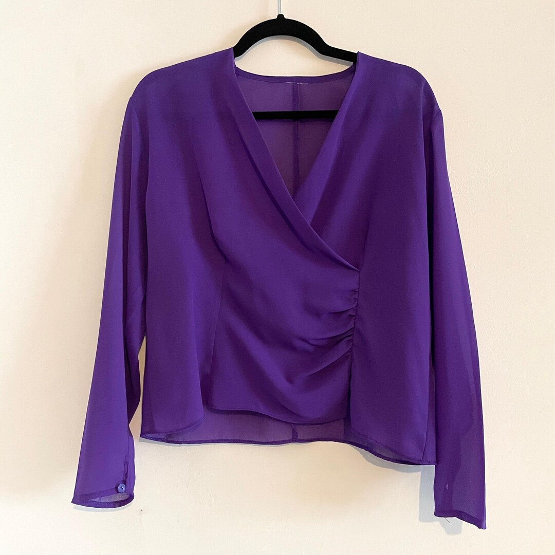 Vintage Royal Purple Sheer Crossover Front Evening Blouse - Etsy