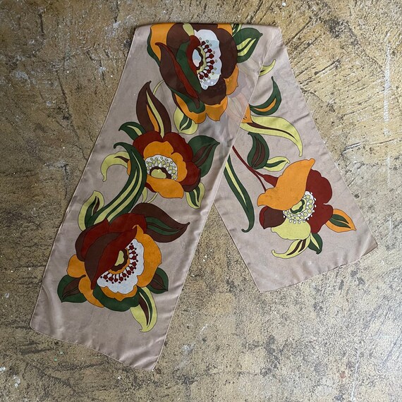 The 70s Peony One. Vintage Long Scarf - Gem