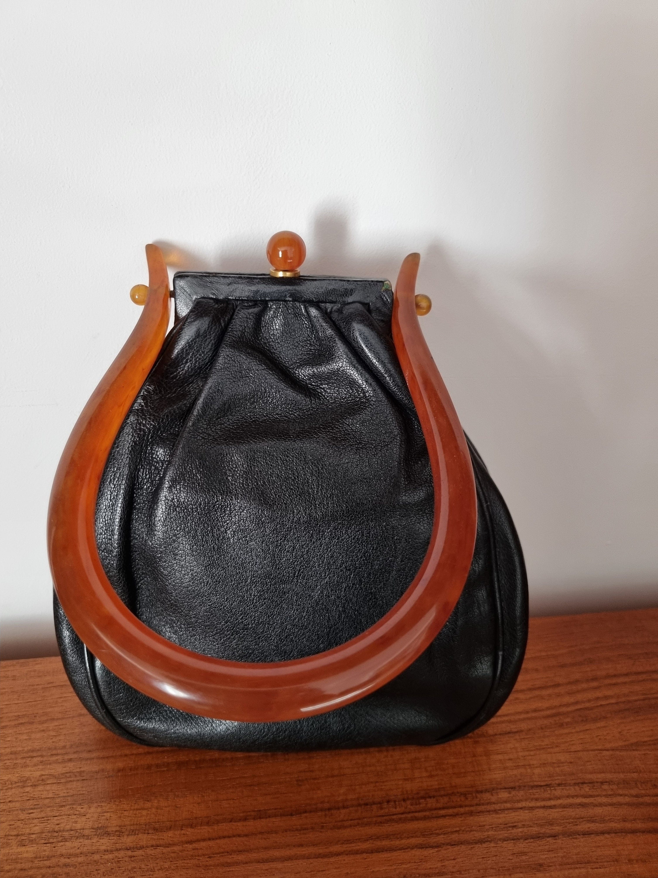 Vintage Top Handle Bakelite Black Pouch Handbag - Etsy