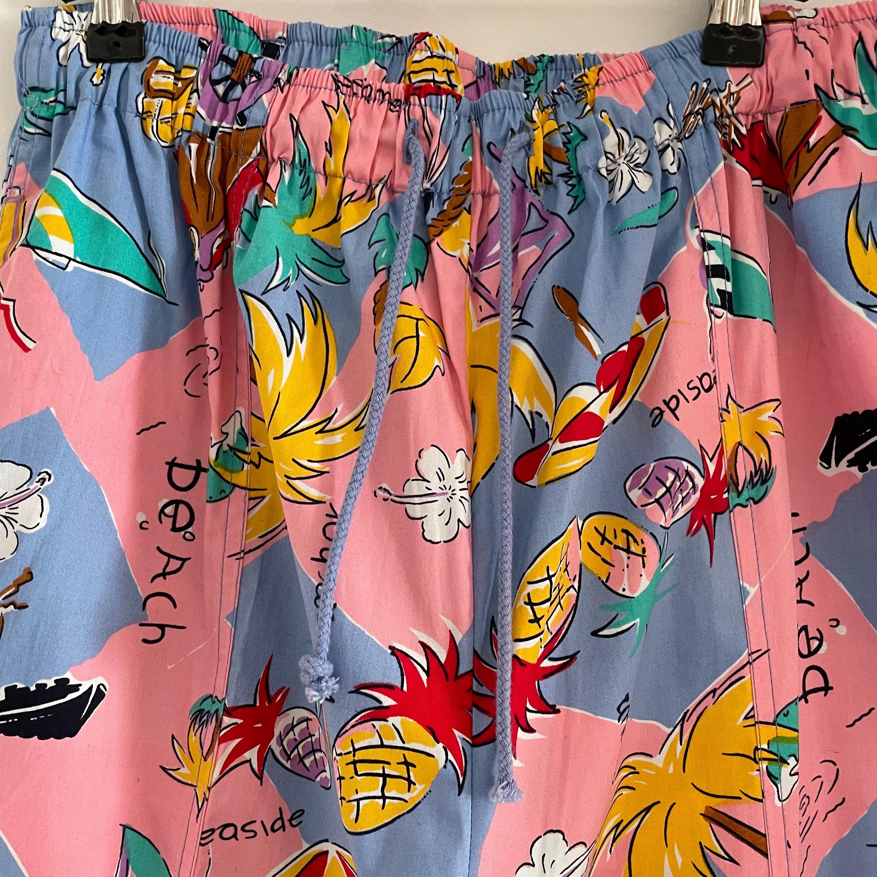 Funky Beach Seaside Patterned Trousers Funky Print Pants Vintage - Etsy
