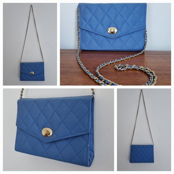 Vintage Chain Quilted Blue Shoulder Handbag - Etsy