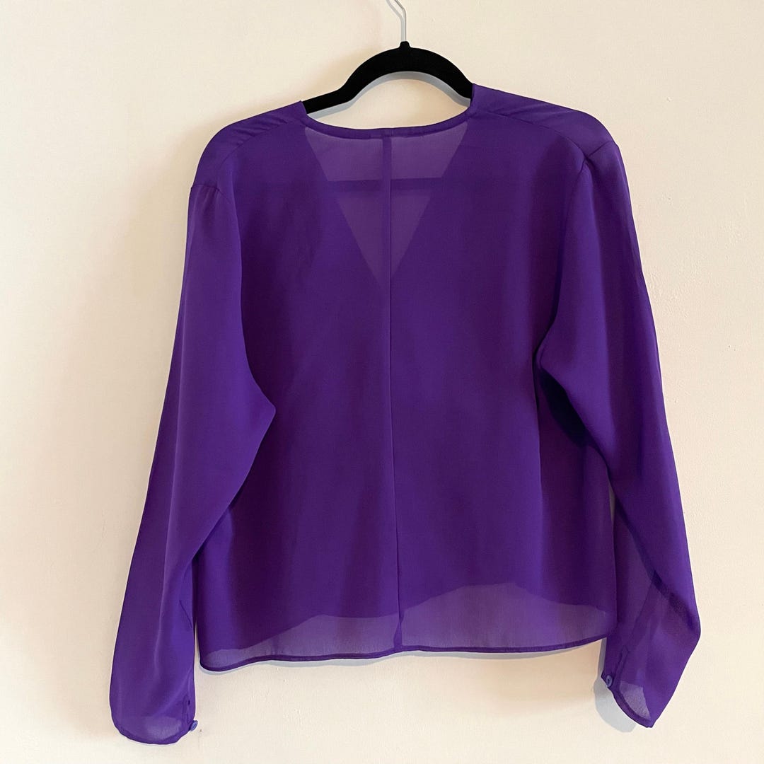 Top Vintage Royal Purple Sheer Crossover Front Blouse - Etsy