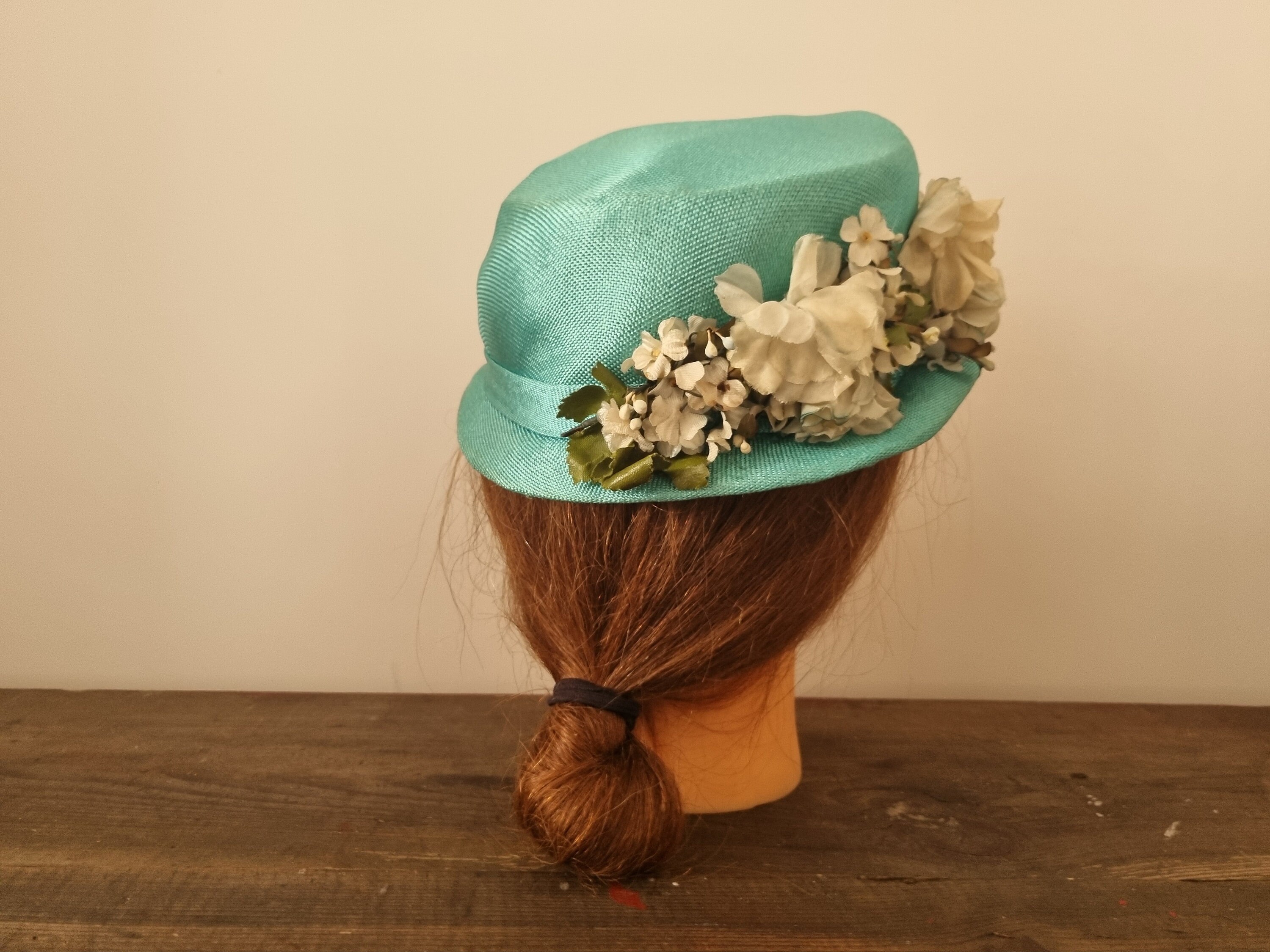 Vintage Bright Blue Hat With White Flowers - Etsy