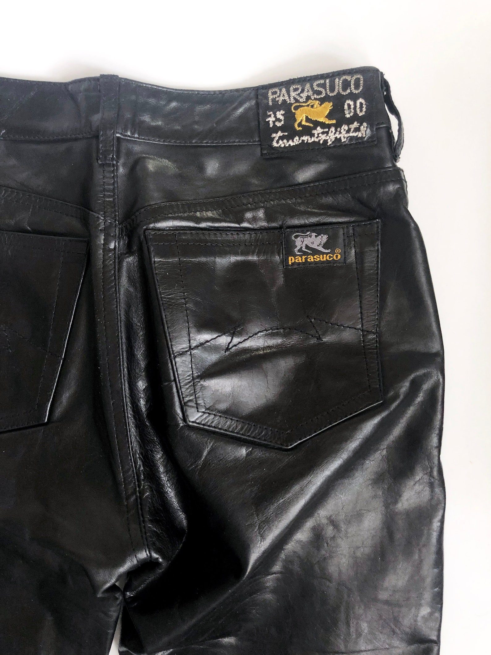 Vtg Black Leather Jeans Biker Pants 5 Pocket Parasuco Straight - Etsy