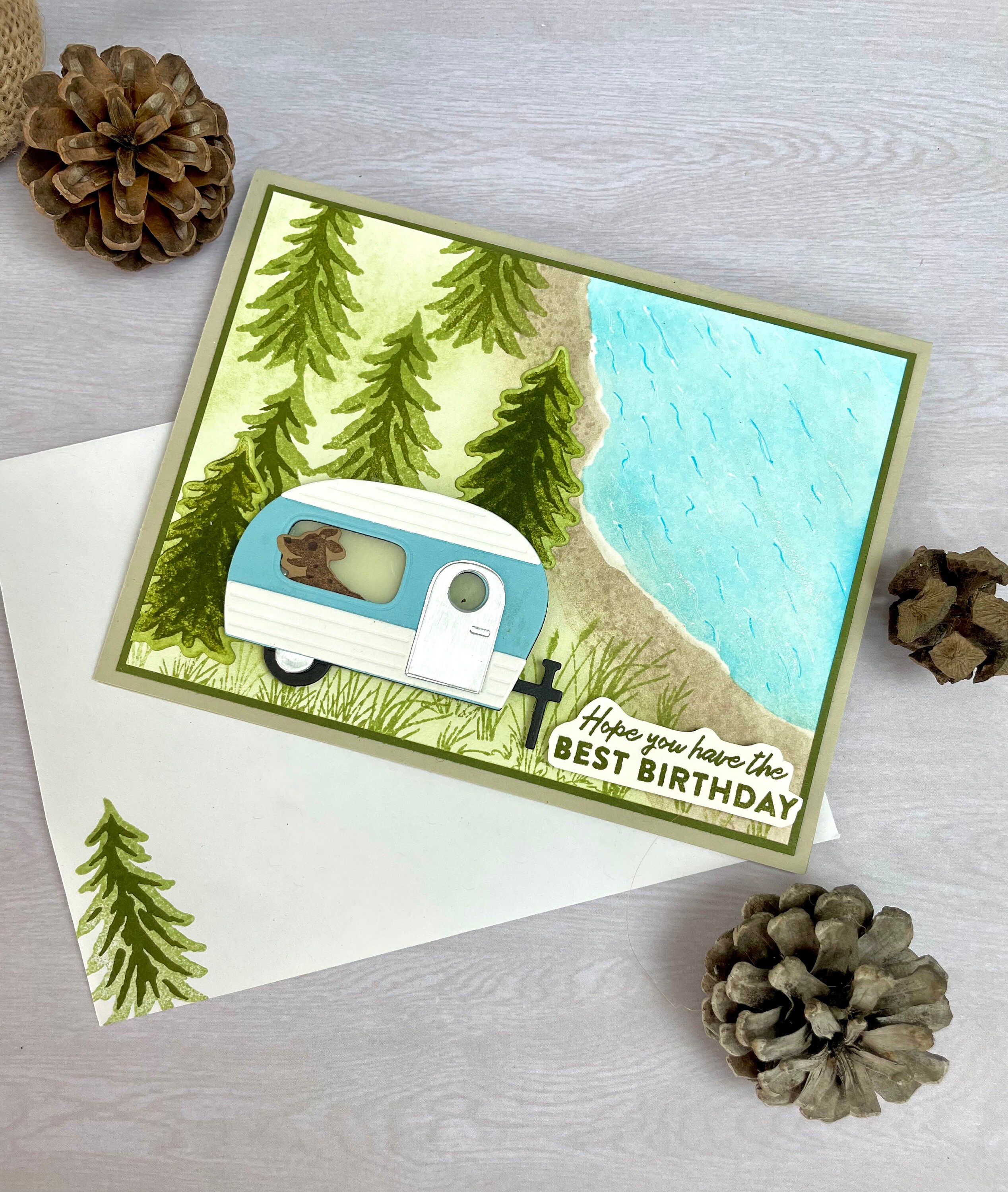 Handmade Camping Birthday Card: Lake & Camper - Etsy