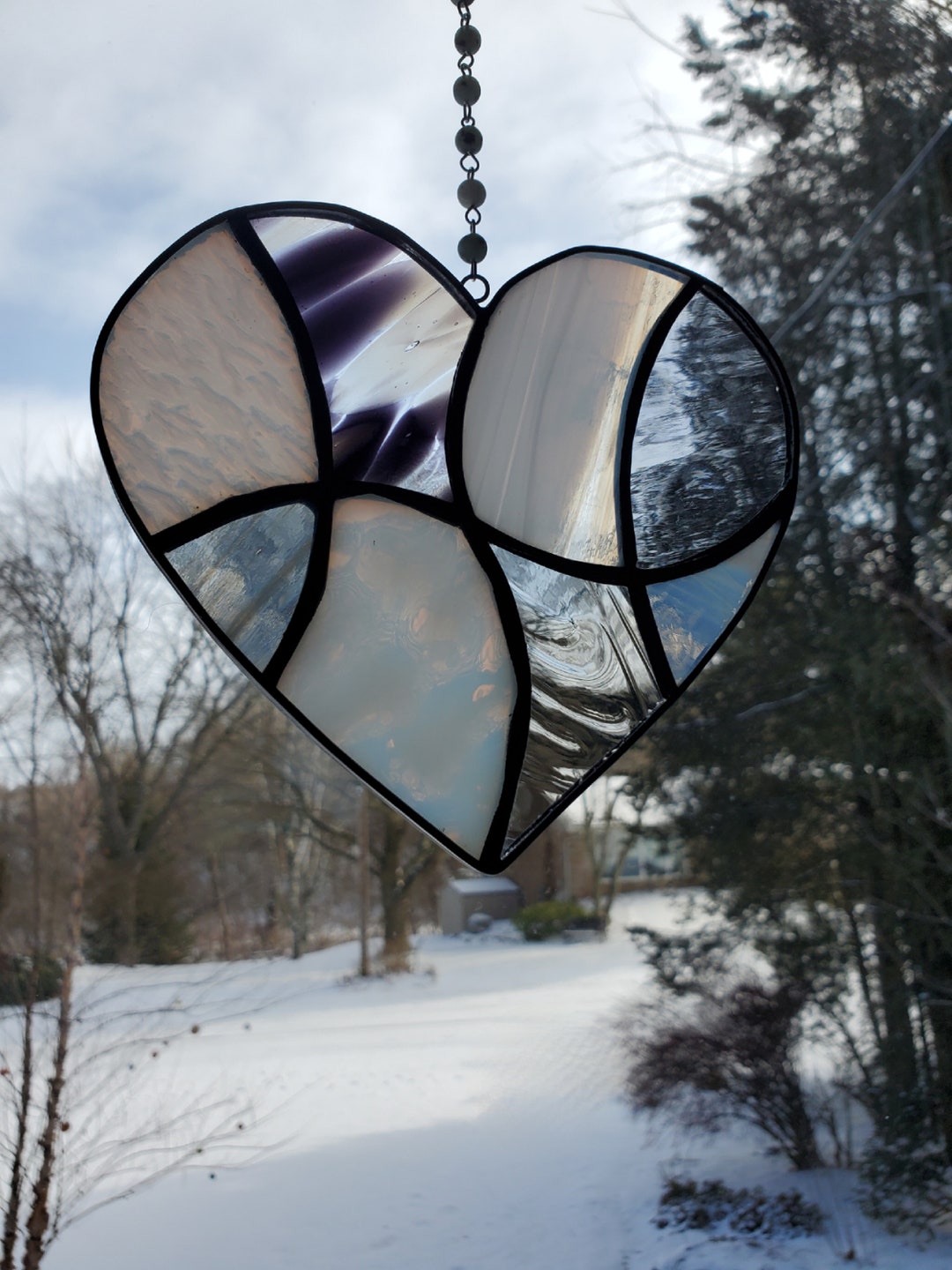 Black and White Stained Glass Heart Window Pendant - Etsy