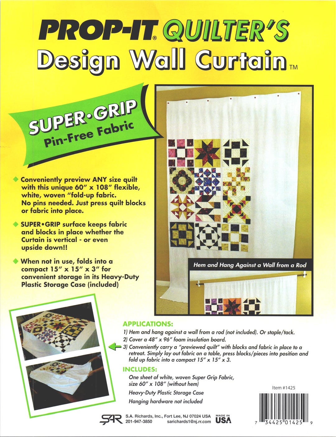 PROP-IT Quilter's Design Wall Curtain - Preview Quilts Size: 60in X ...