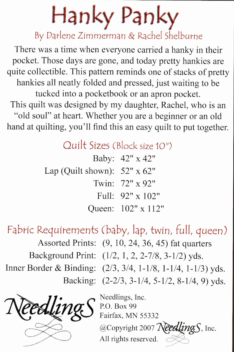 Hanky Panky *A Fat Quarter Quilt Pattern* by Darlene Zimmerman & Rachel ...